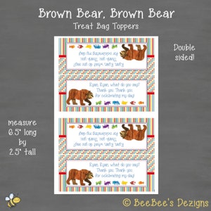 Eric Carle Brown Bear, Brown Bear Treat Bag Toppers --DIY Printable ...