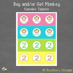 Monkey Birthday Party Cupcake Toppers--custom Printable; Boy And/or ...