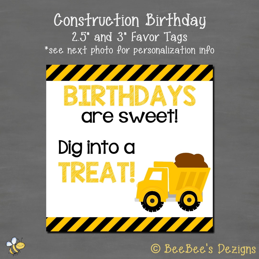 INSTANT DOWNLOAD Construction Birthday Party Square Favor Tags--custom ...