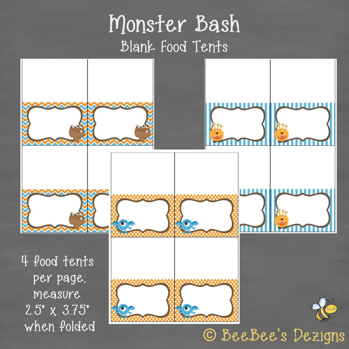 INSTANT DOWNLOAD Monster Birthday Bash Food Tents Labels | Etsy