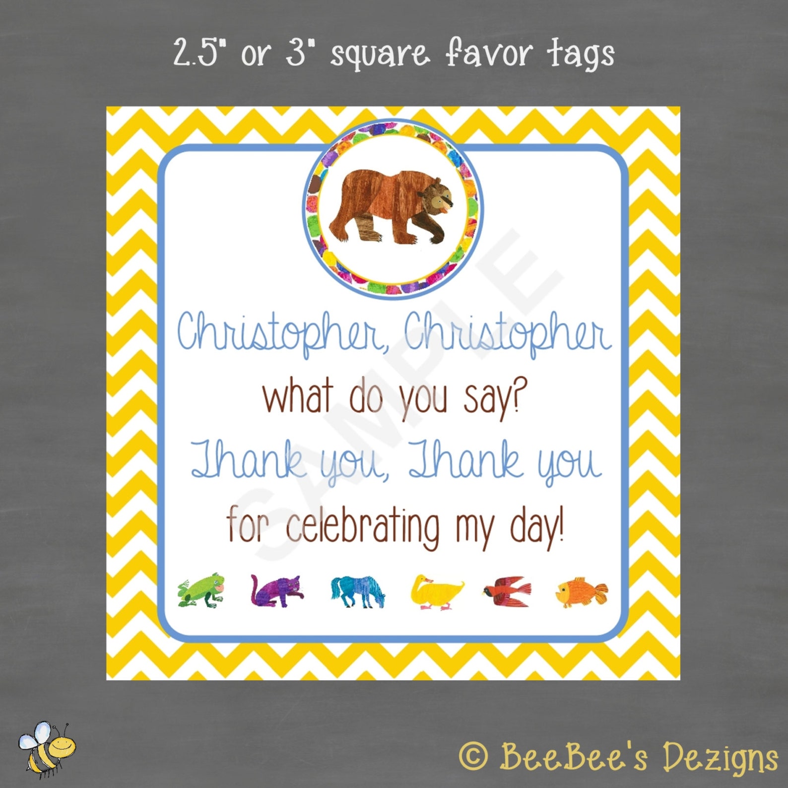 Eric Carle Brown Bear, Brown Bear Birthday Square Favor Tags--custom ...