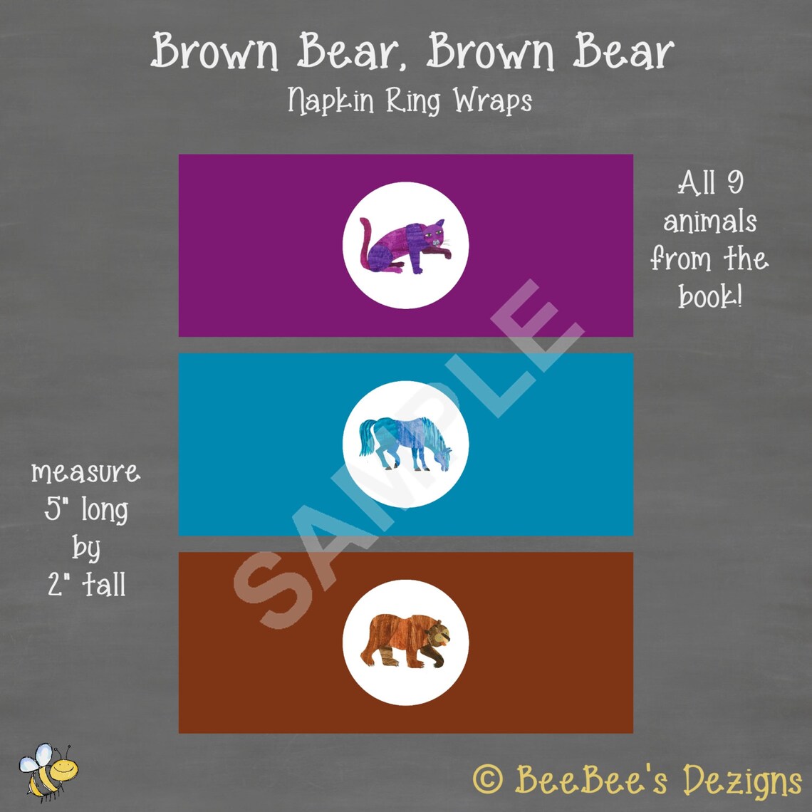 INSTANT DOWNLOAD Brown Bear, Brown Bear Birthday Napkin Rings ...