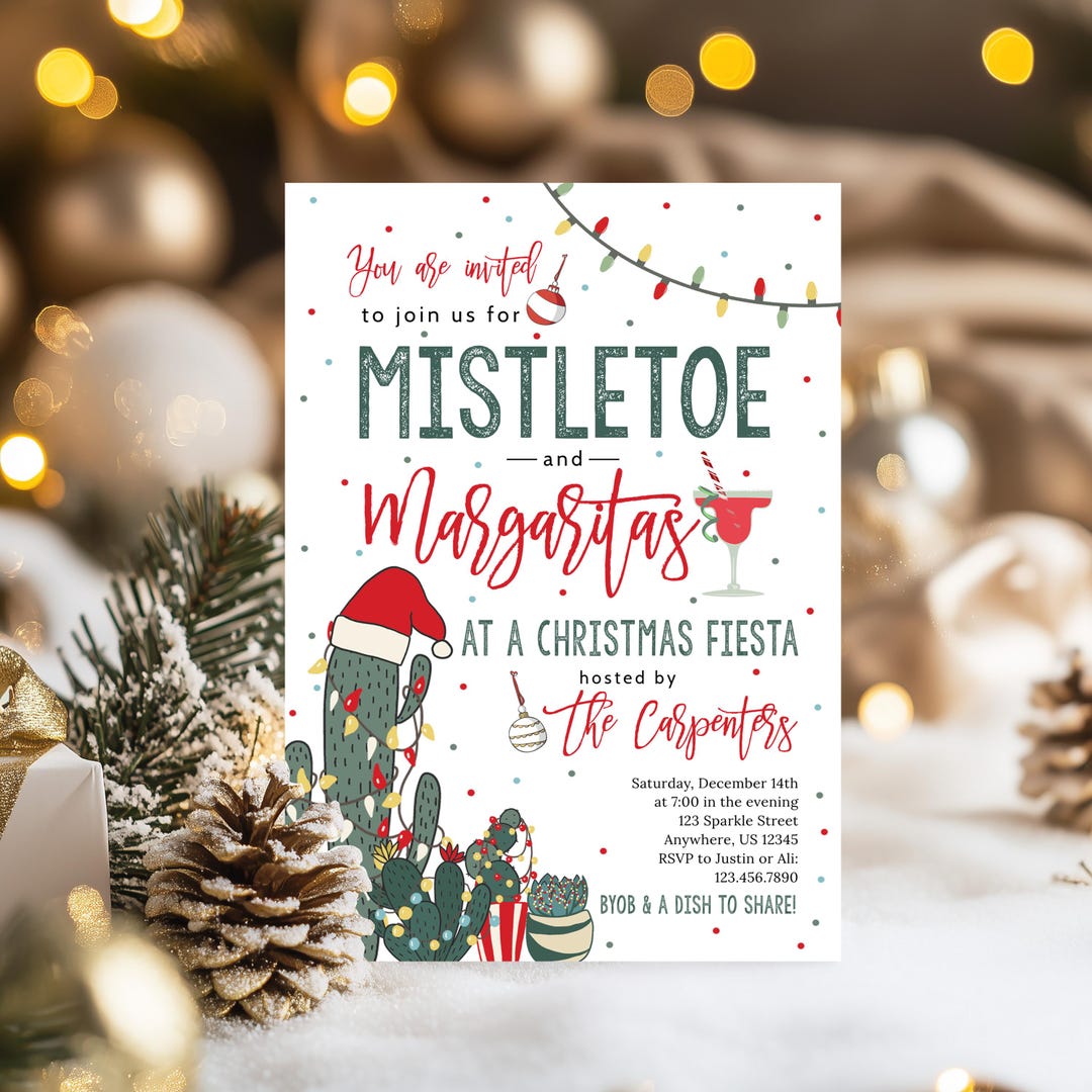 Mistletoe and Margaritas, Christmas Party Invitation, Editable ...