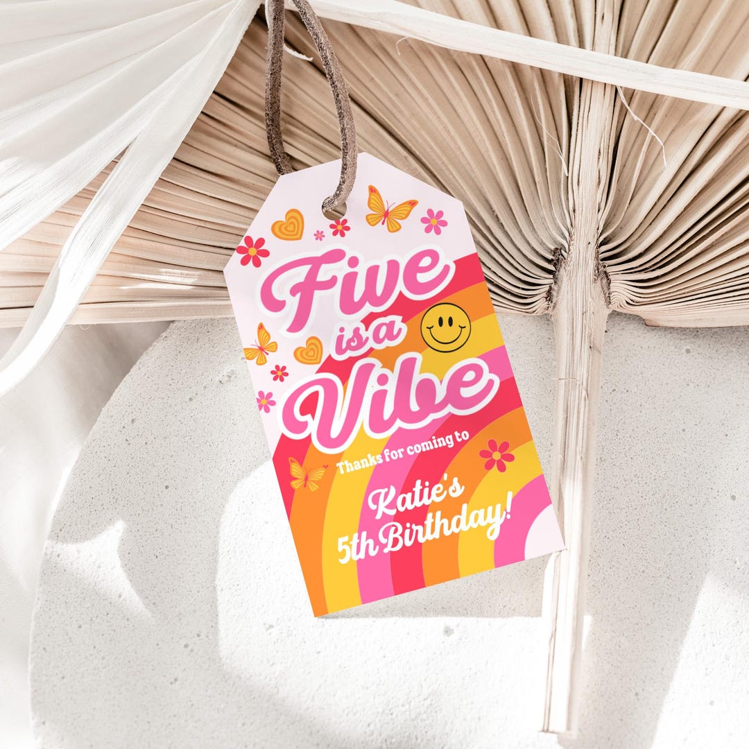 Five is a Vibe Favor Tag, 5th Birthday Party Tag, Editable Template ...