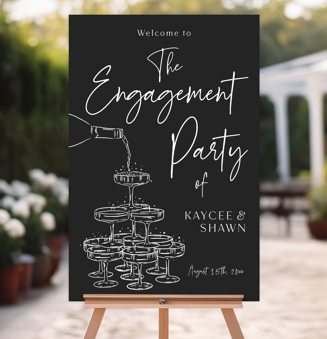 Champagne Tower Engagement Party, Welcome Sign, Champagne Sign, Black ...