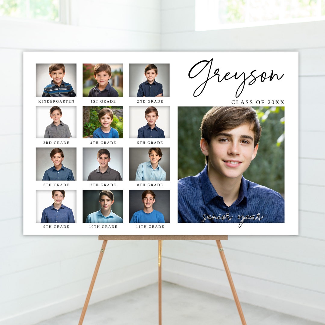 Graduation Photo Sign, Age Progression From Kindergarten to 12th Grade ...