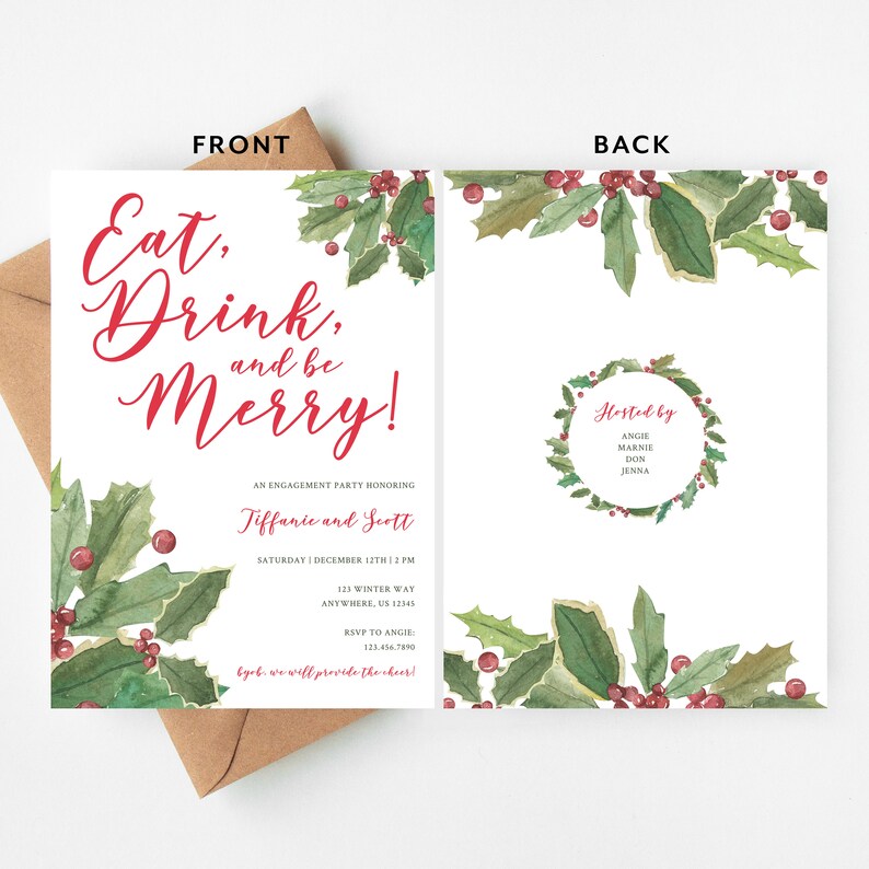 Christmas Engagement Party Invitation Eat Drink and Be Merry - Etsy