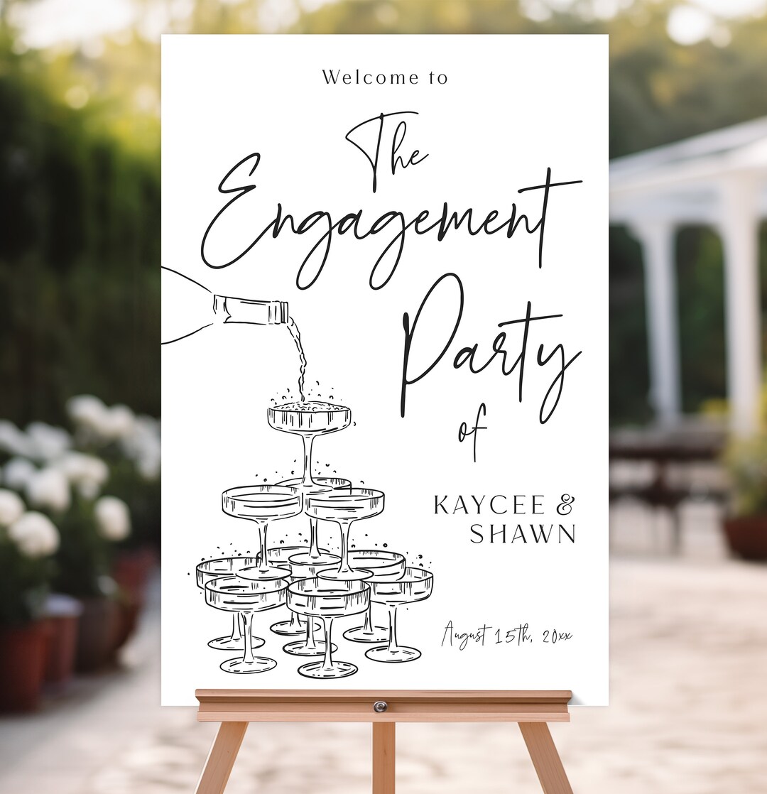 Champagne Tower Engagement Party, Welcome Sign, Champagne Sign, Black ...