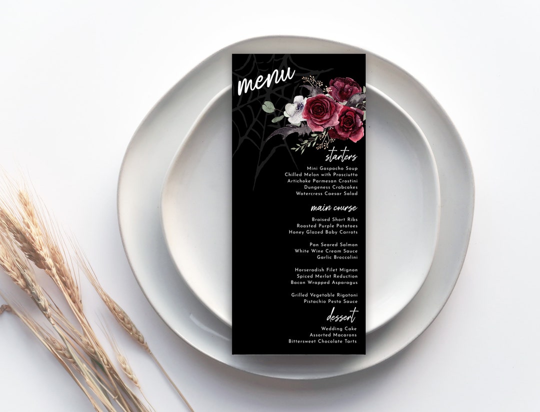 Halloween Wedding, Til Death Do Us Part, 4x9 Menu, Editable Menu ...