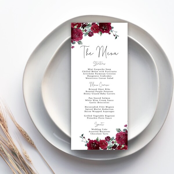 Wedding Menu Template Floral - Etsy