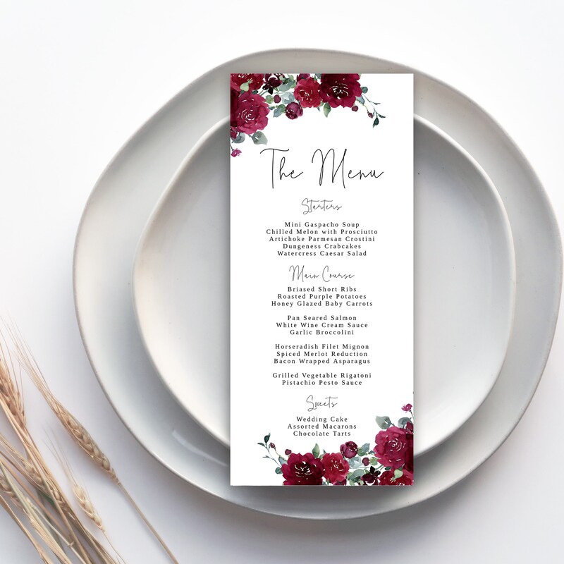 Red Rose Wedding Menu - Etsy
