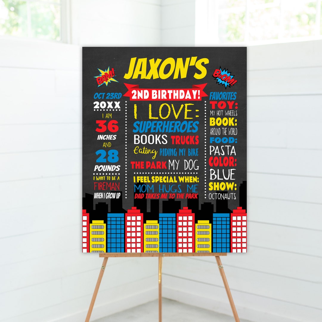 Superhero Birthday Birthday Poster 2nd Birthday Poster - Etsy