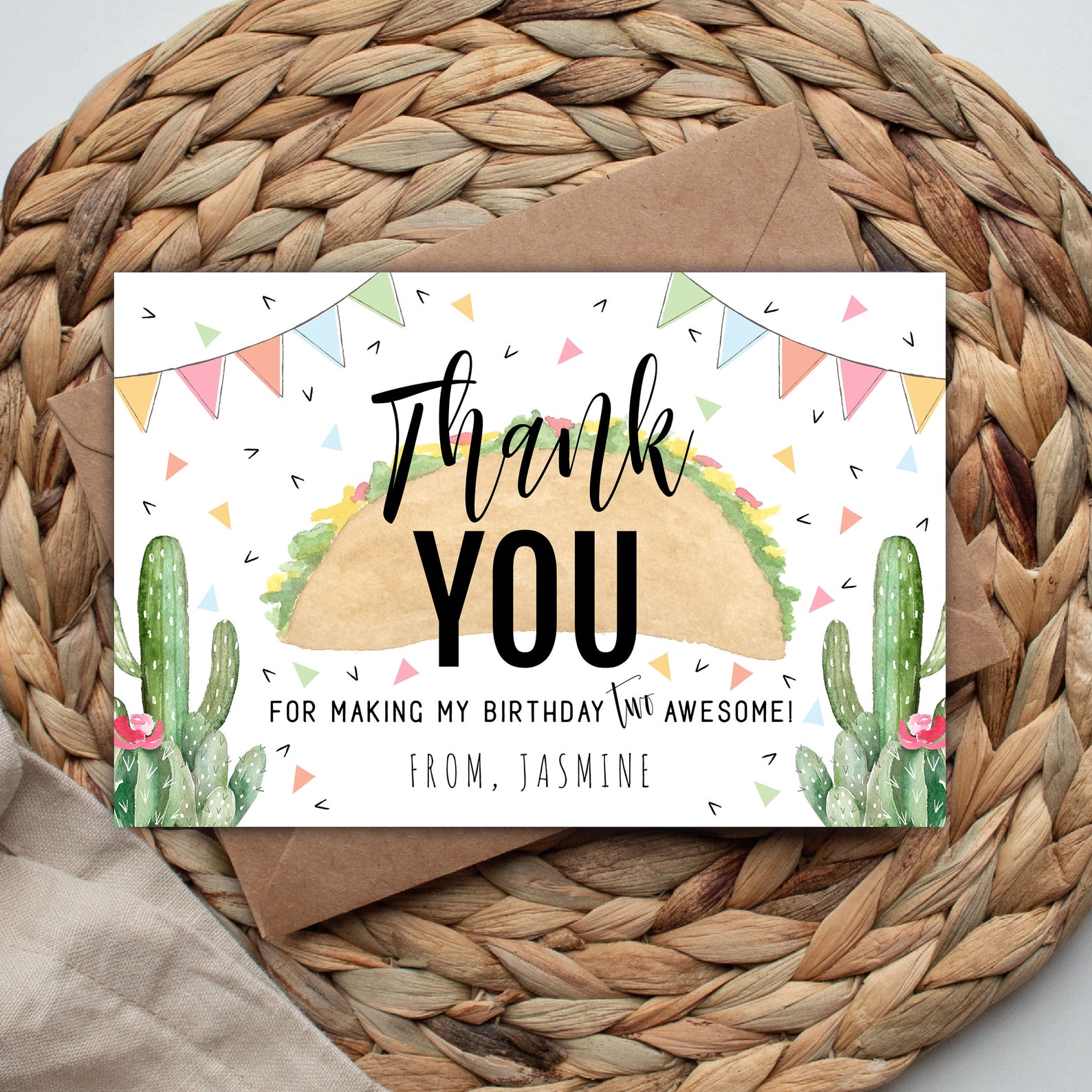 Taco Thank You Card Taco Birthday Cactus Party Cinco De - Etsy