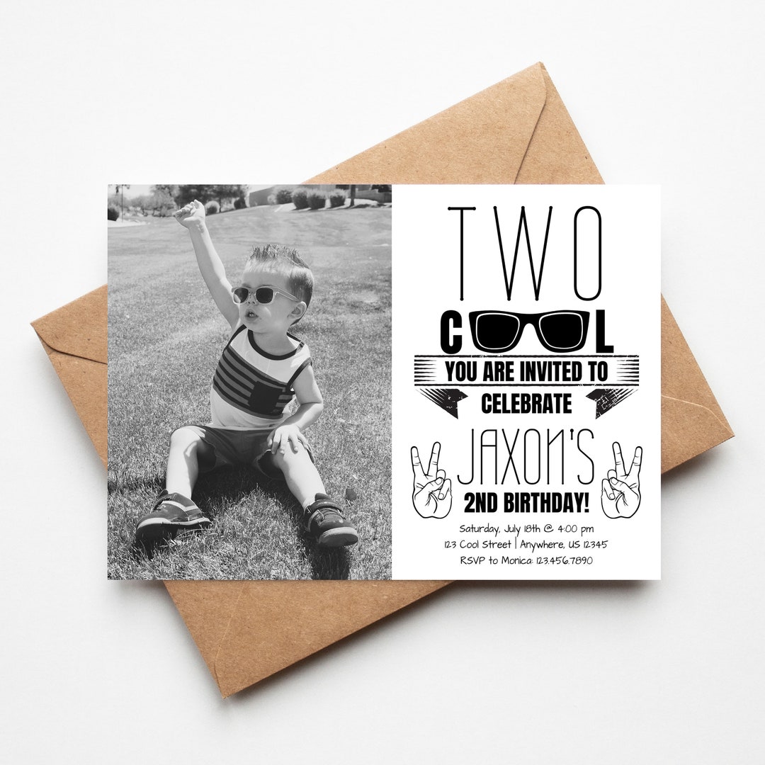 Two Cool Birthday Invitation, Second Birthday Boy, 2nd Birthday Invite ...
