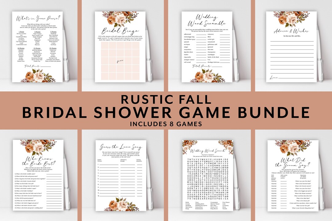 Fall Bridal Shower Game Bundle, Bridal Shower Bundle, Fall in Love ...