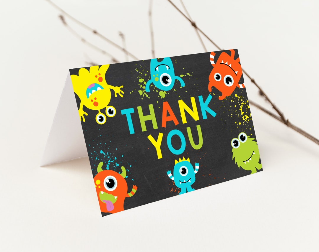 Monster Thank You Card, Folded Thank You Note, Editable Template ...