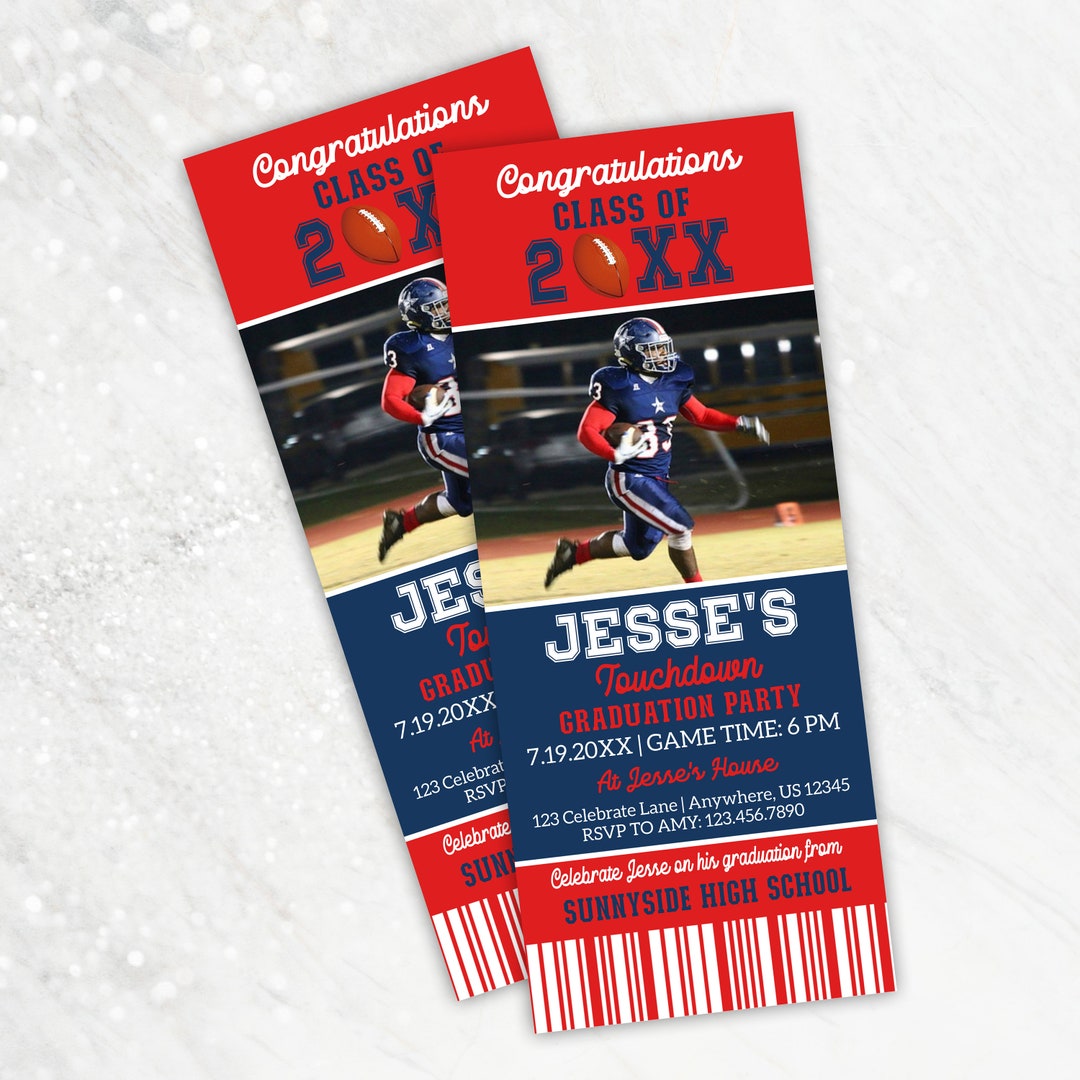 Football Graduation Invitation, Football Ticket Invitation, Sports ...