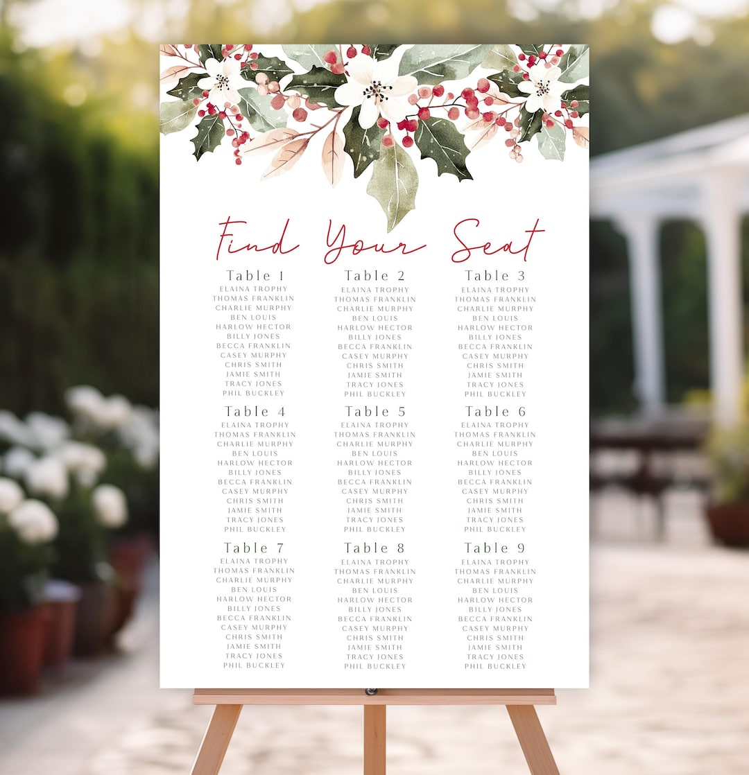Christmas Wedding Seating Chart, Christmas Wedding, Winter Wedding ...