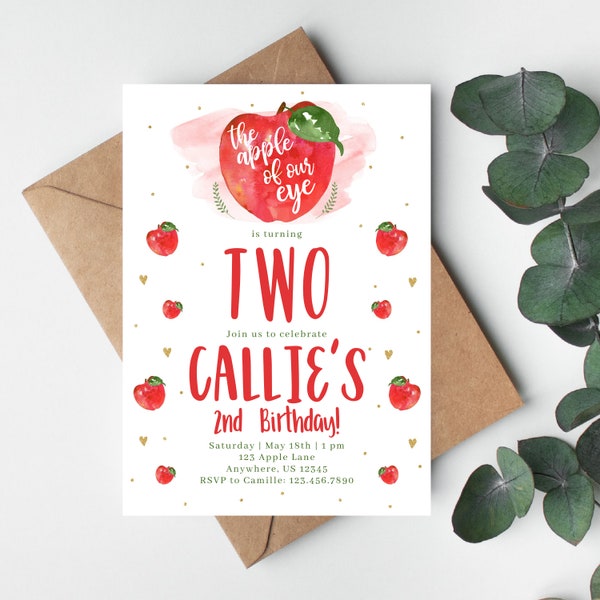 Apple Birthday Invitations - Etsy