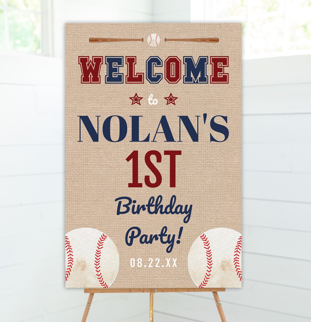 Baseball Birthday Welcome Sign, Baseball Sign, Baseball 1st Birthday ...