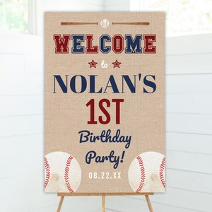 Baseball Birthday Welcome Sign, Baseball Sign, Baseball 1st Birthday ...