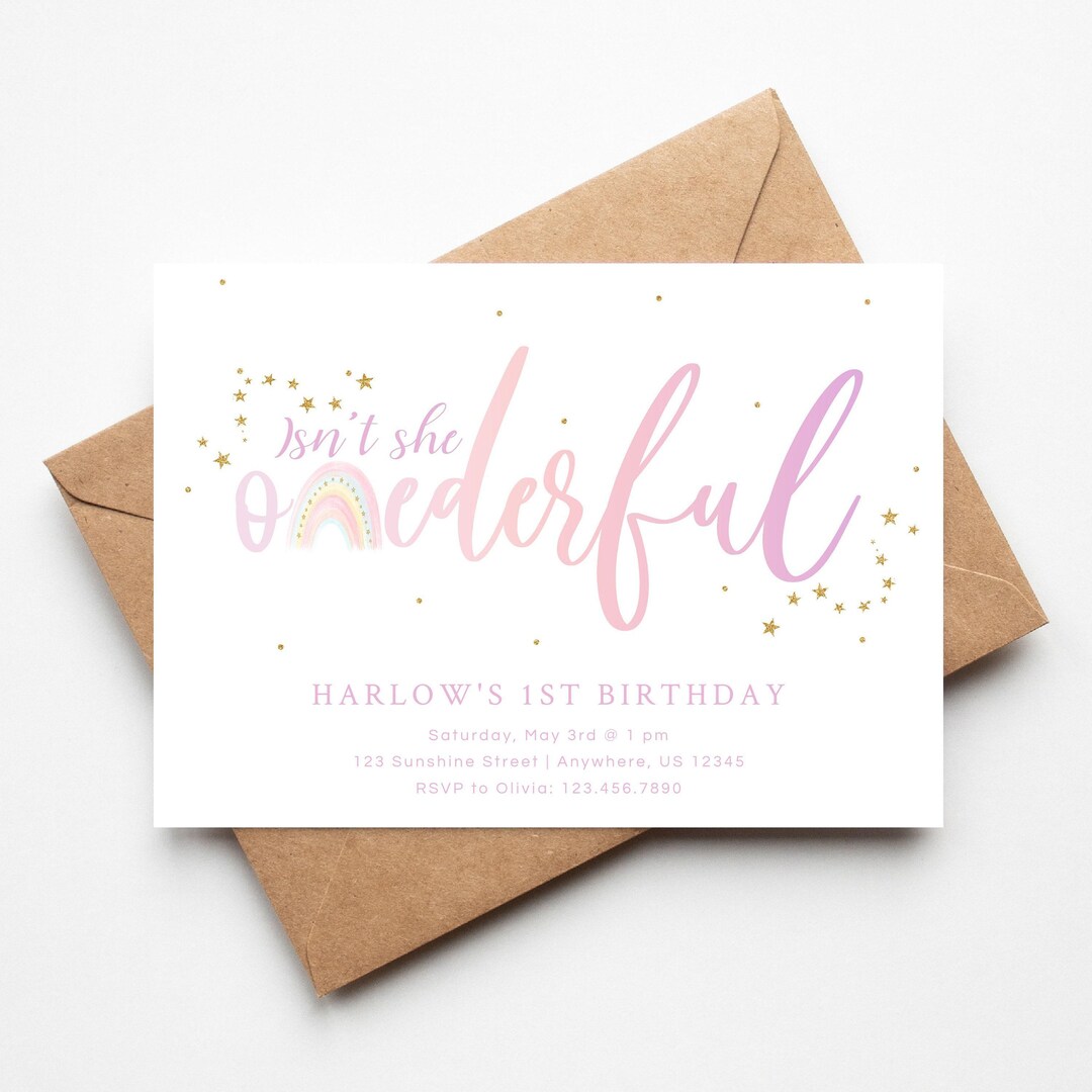 Rainbow 1st Birthday Invitation - Pastel One-derful Design - Digital or ...
