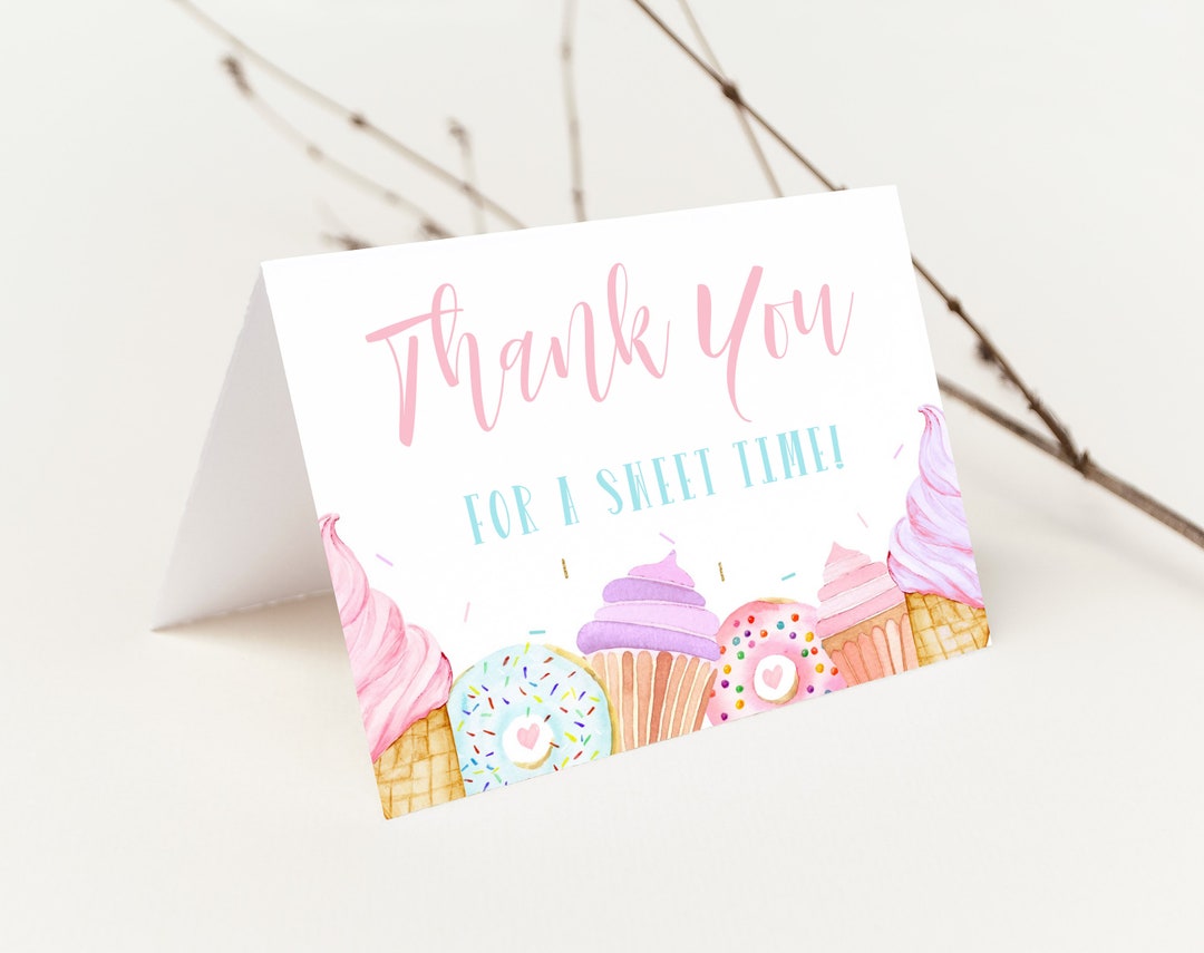 Thank You Card, TWO Sweet. Thank You, Girl 2nd Birthday Thank You ...