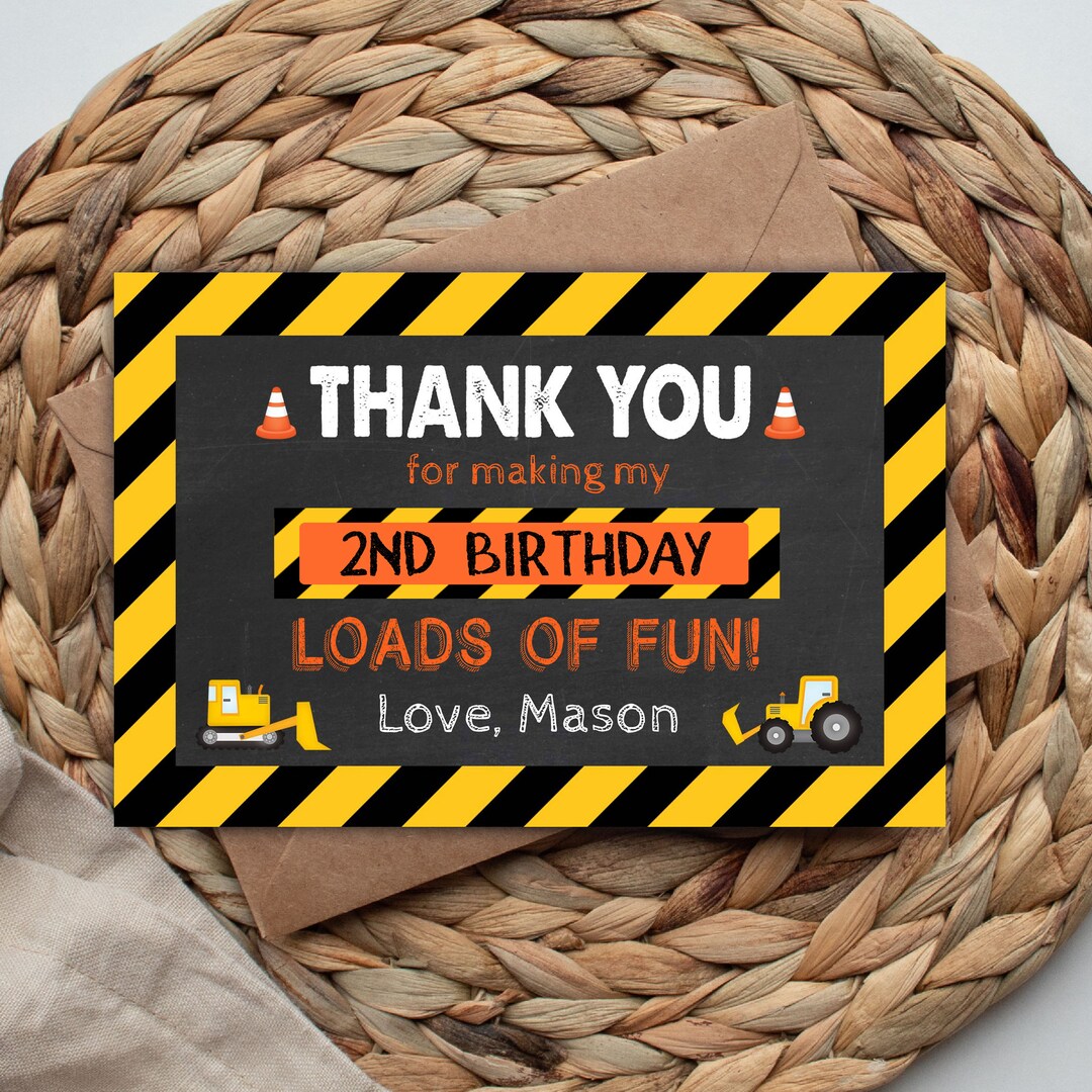 Construction Birthday Party Construction Thank You Card - Etsy