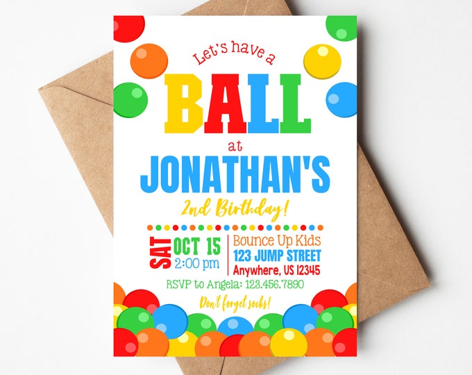EDITABLE PRINTABLE Ball Birthday Party Invitation, Editable Ball Party ...