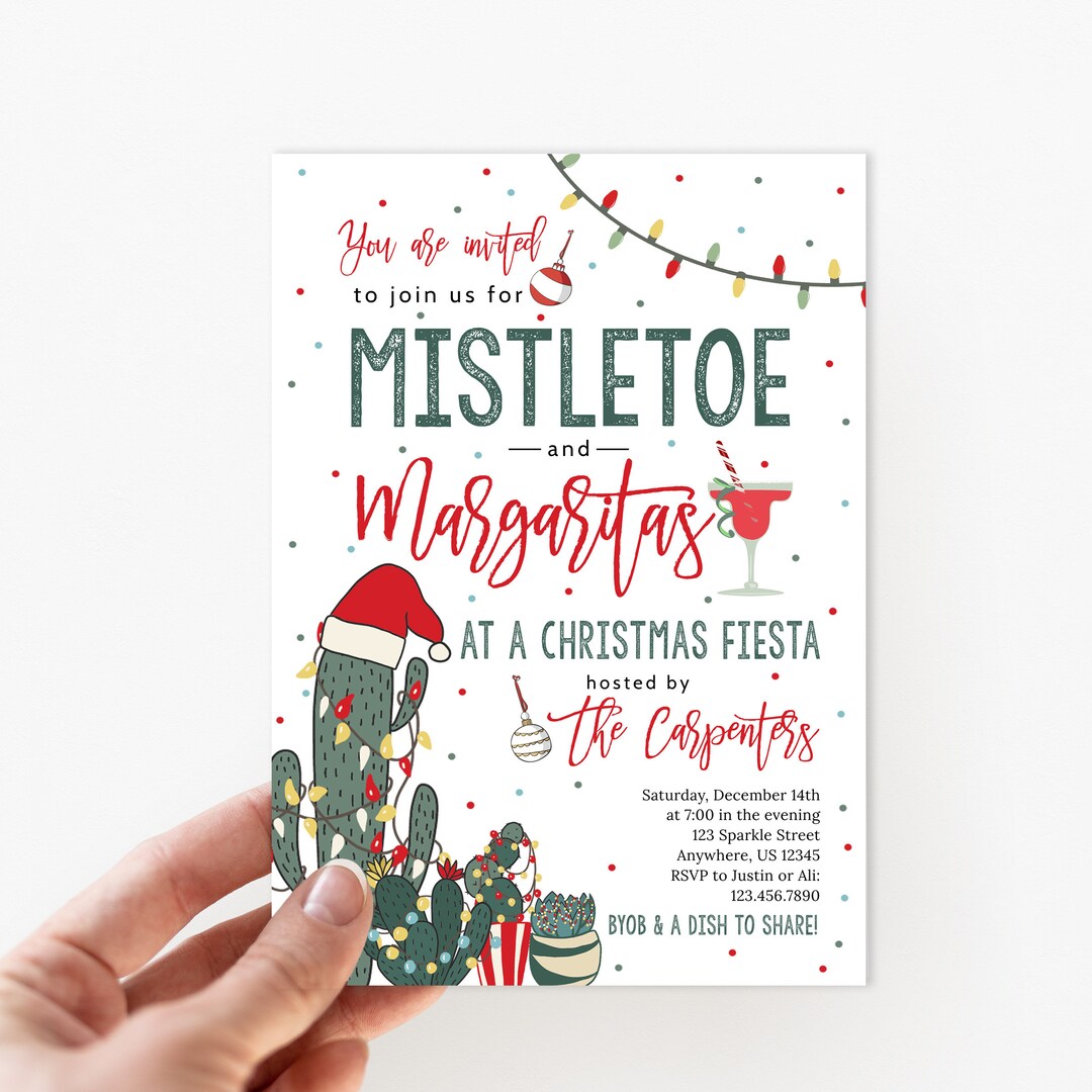 Mistletoe and Margaritas, Christmas Party Invitation, Editable ...