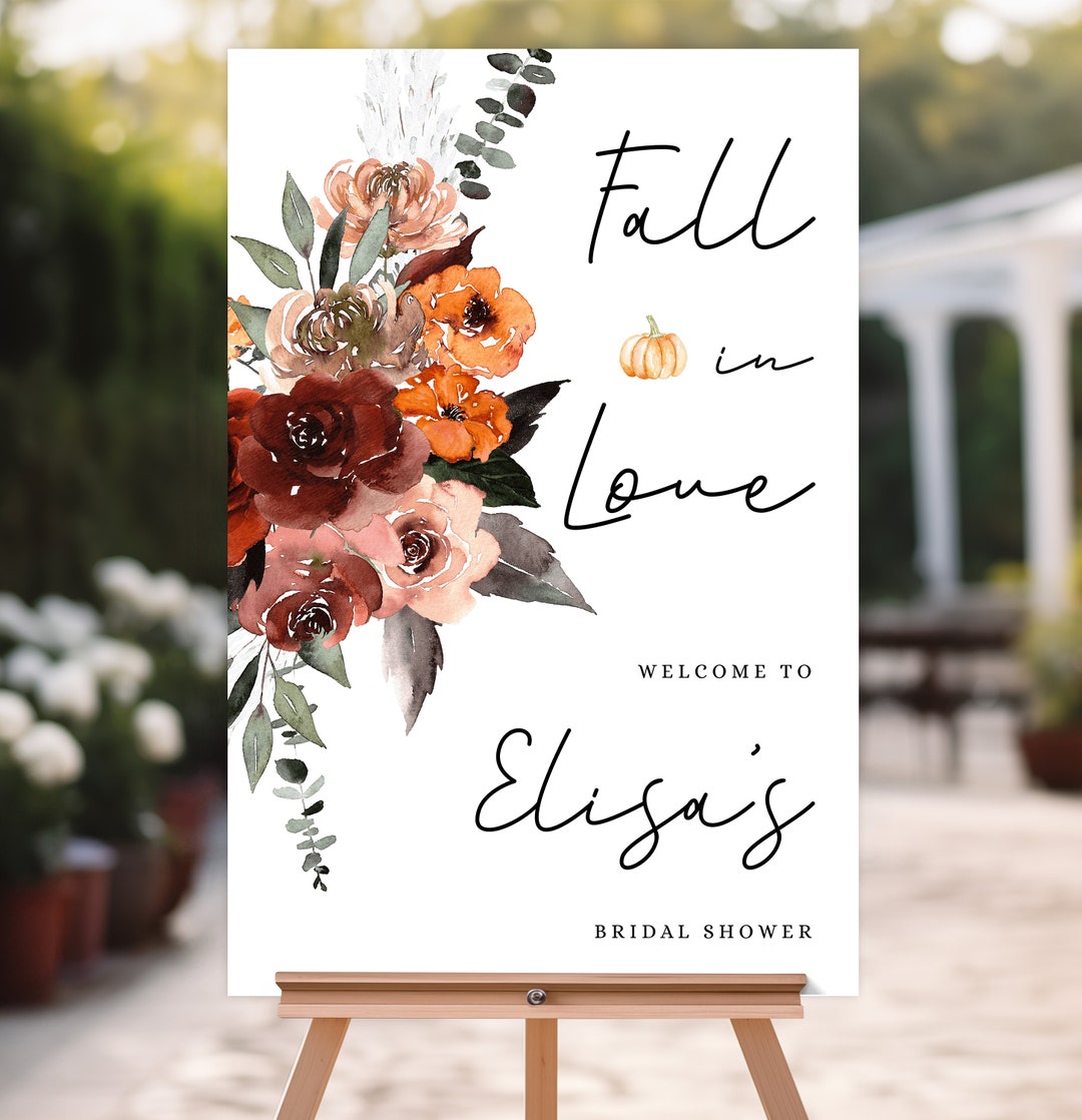 Fall in Love, Fall Bridal Shower Welcome Sign, Fall Wedding Welcome ...