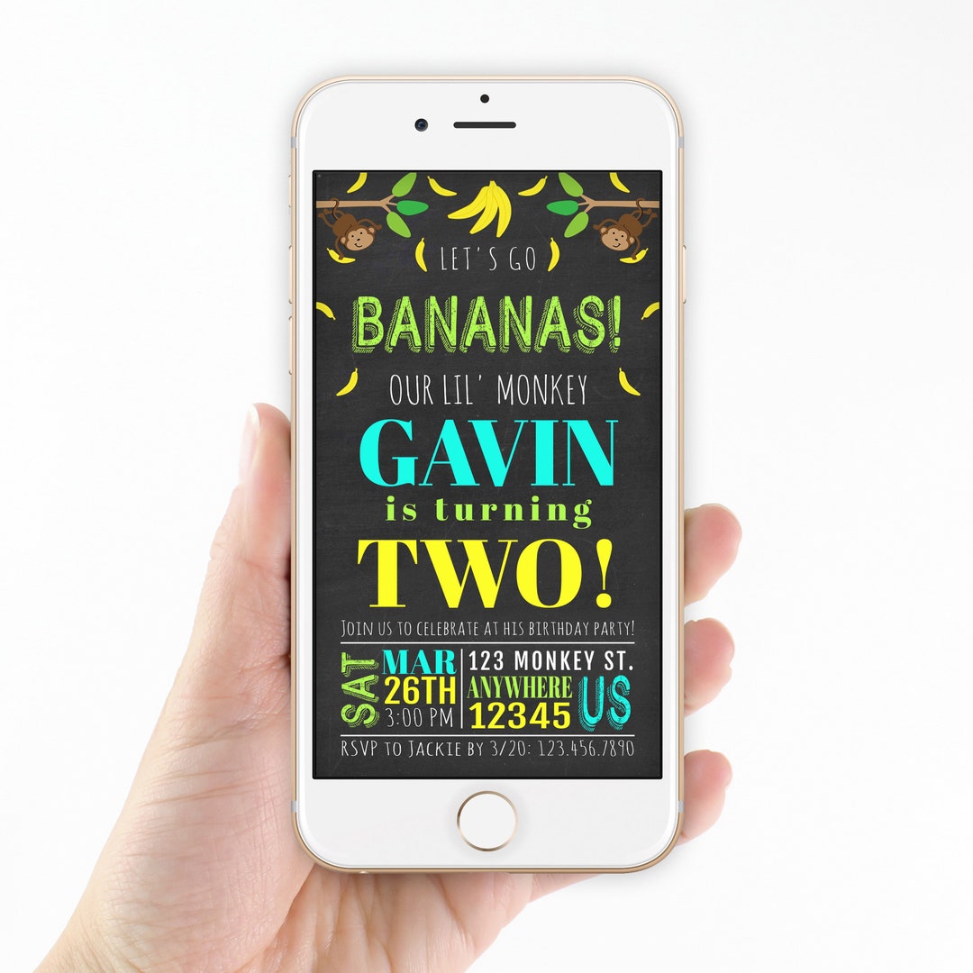 Monkey Birthday Invitation · Monkey 2nd Birthday · Let's Go Bananas ...