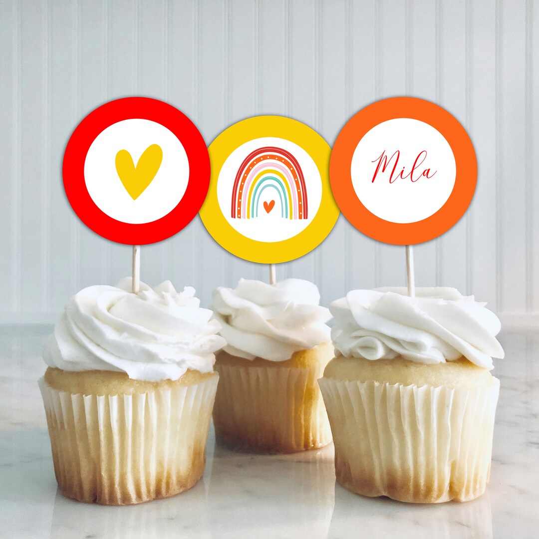 Rainbow Birthday Cupcake Toppers, Rainbow Party, Cupcake Toppers ...
