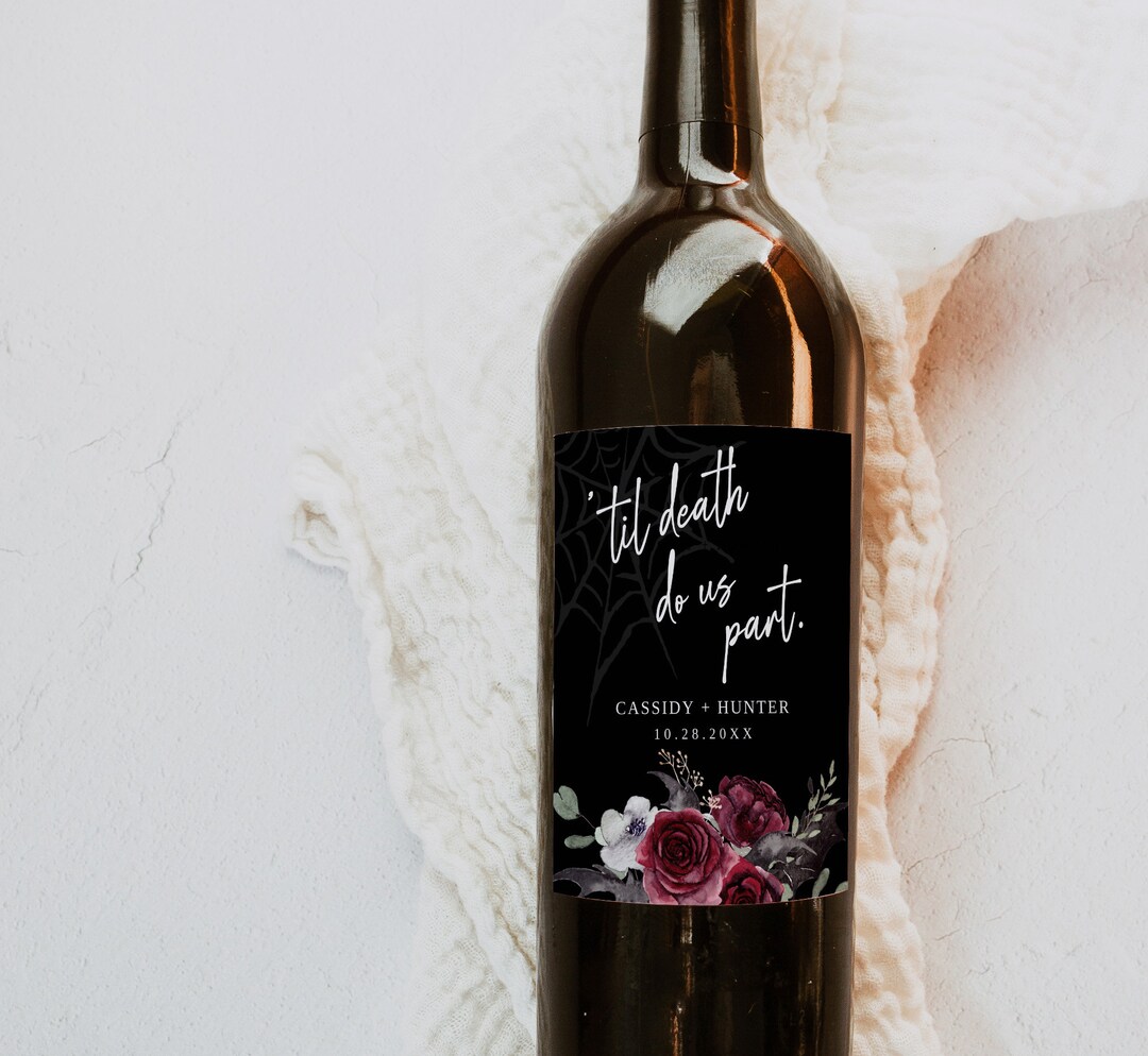 Halloween Wine Bottle Label, Halloween Wedding, Til Death Do Us Part ...