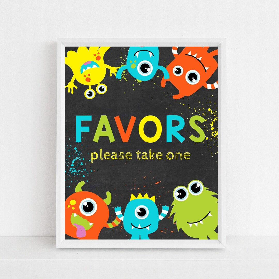 Birthday Favors Sign: Little Monster Theme - Digital or Printed - Etsy