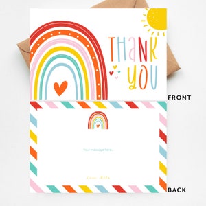 Rainbow Thank You Card Instant Download Rainbow Birthday Party Thank ...
