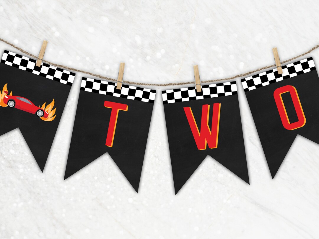 Race Car Bunting Banner, TWO Fast, Racing Birthday, Racing Banner ...