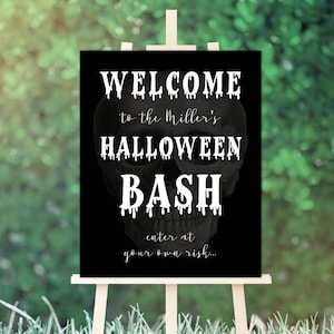 Halloween Party Welcome Sign, Halloween Costume Party, Skull Welcome ...