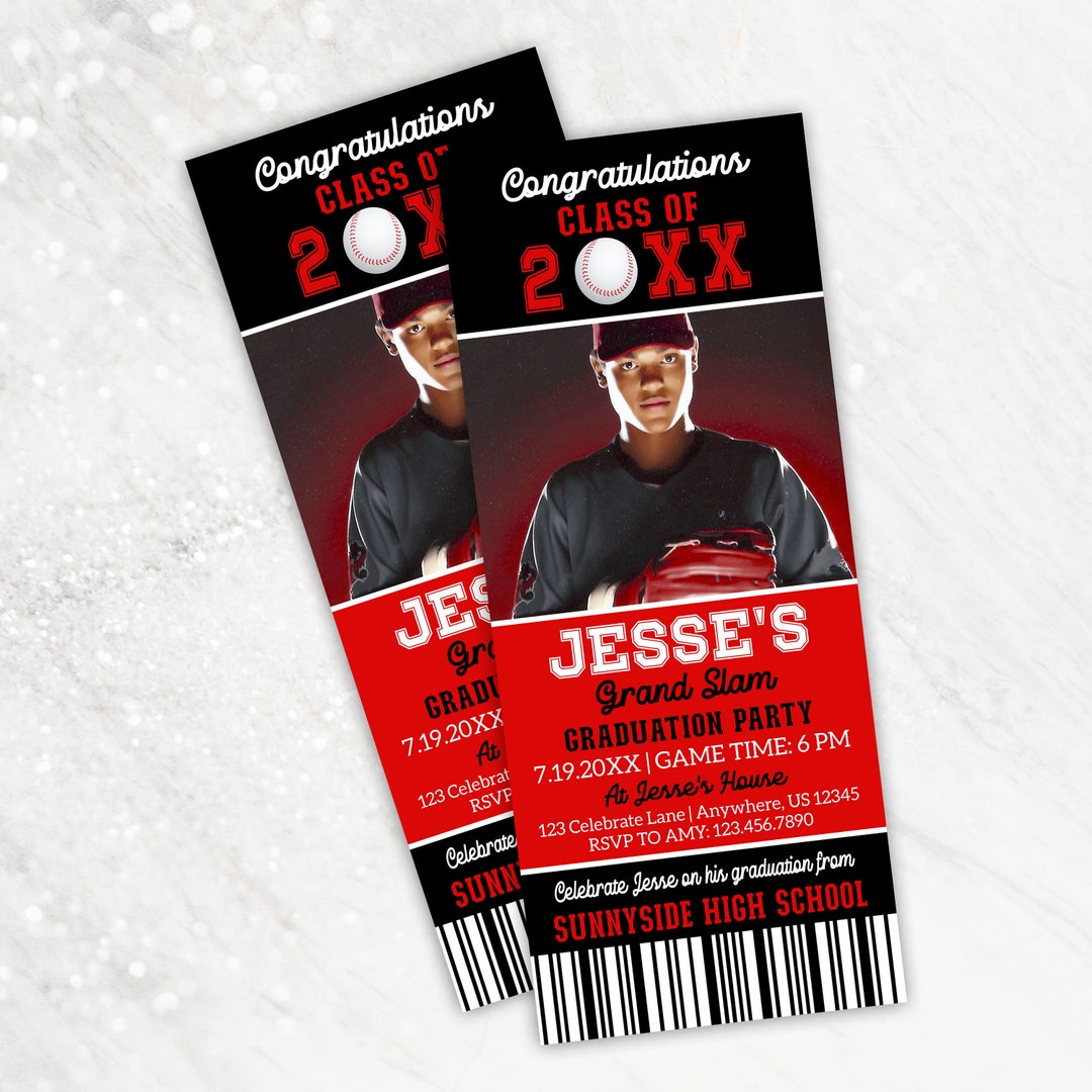 Baseball Graduation Invitation, Baseball Ticket Invitation, Sports ...