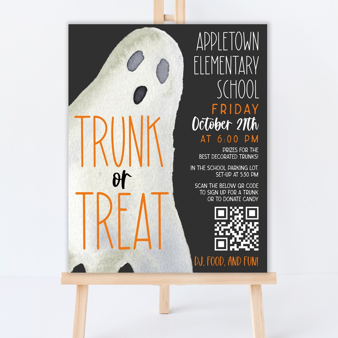 Trunk or Treat, Halloween Sign, School Flyer, Ghost Trunk or Treat ...