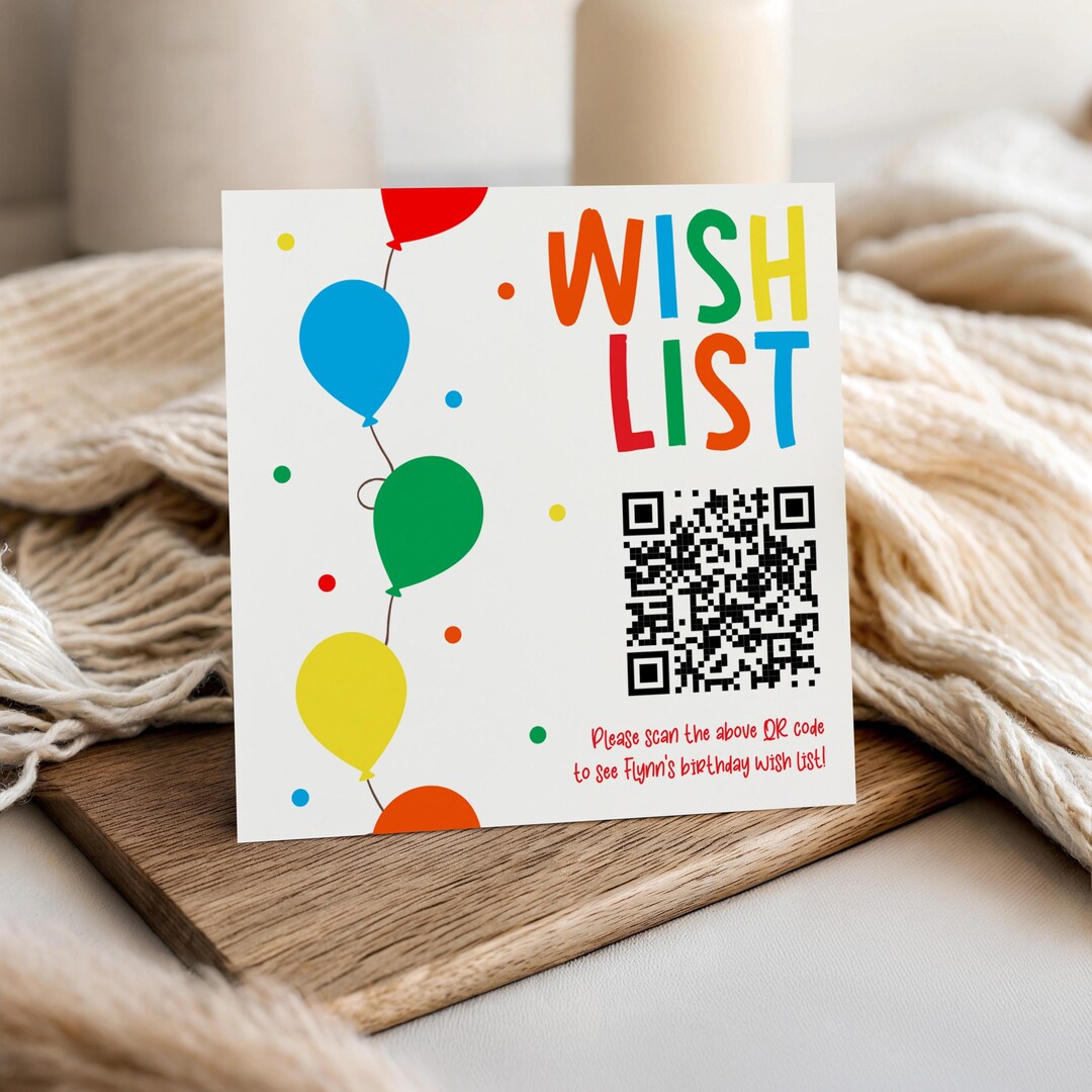 Wish List Card: Balloon Birthday Party - Digital or Printed - Etsy