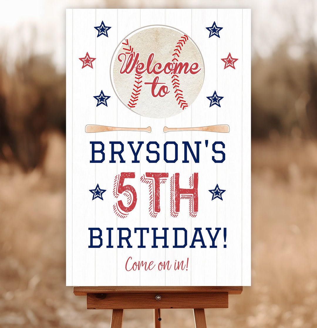 Baseball Birthday Welcome Sign, Baseball Sign, Baseball Birthday Party ...