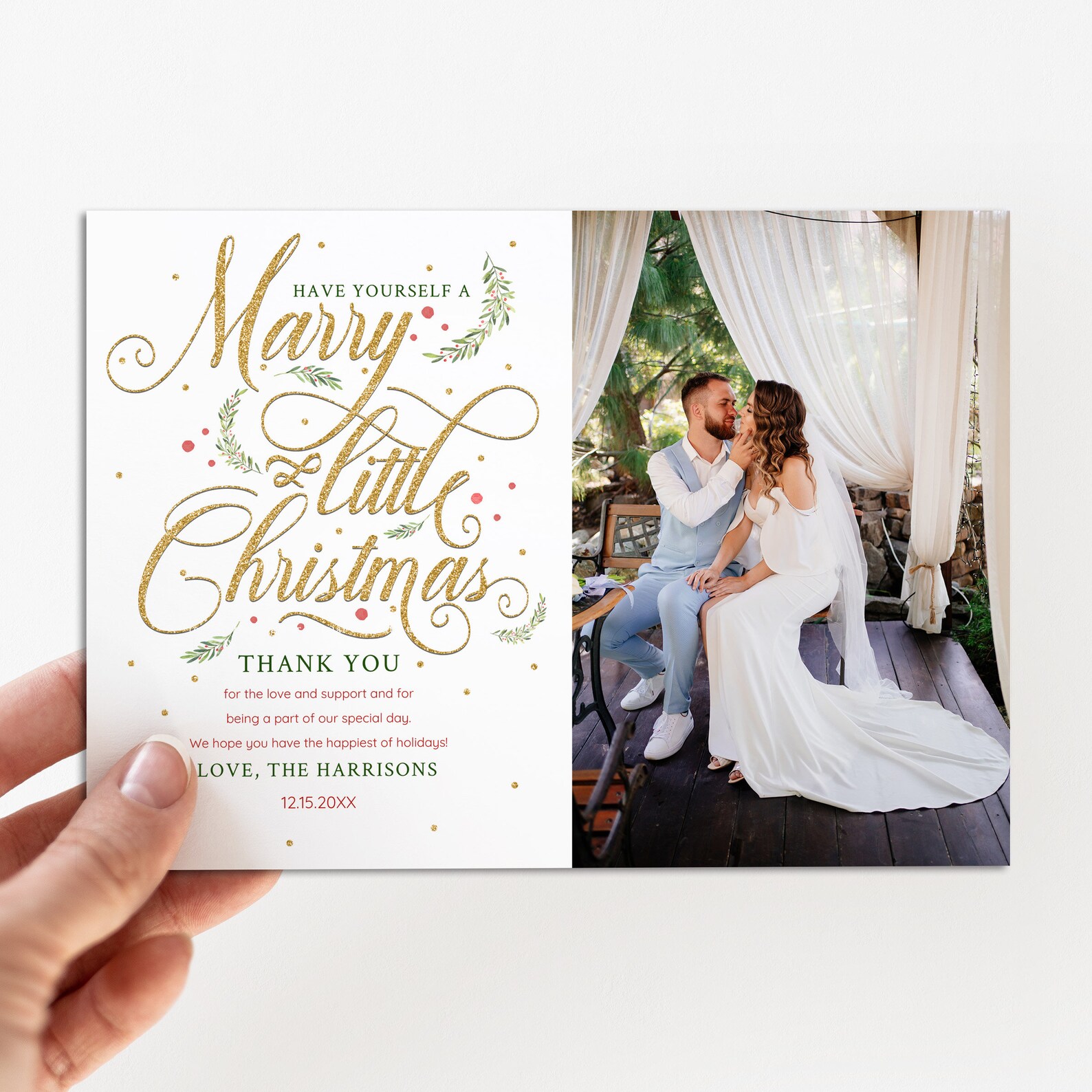 Christmas Wedding Thank You Card Married and Bright Marry - Etsy