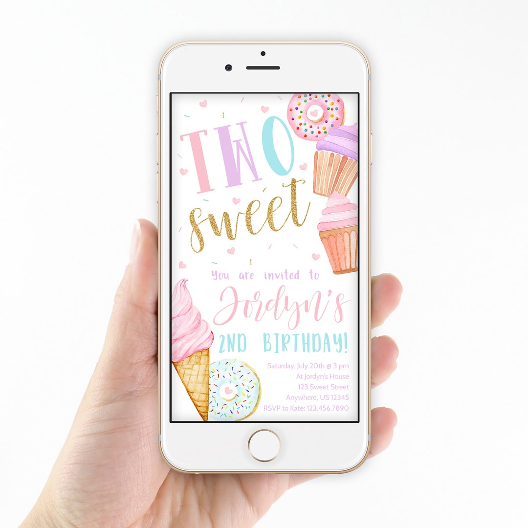 Two Sweet Birthday, Girl 2nd Birthday, Text Message Invitation ...