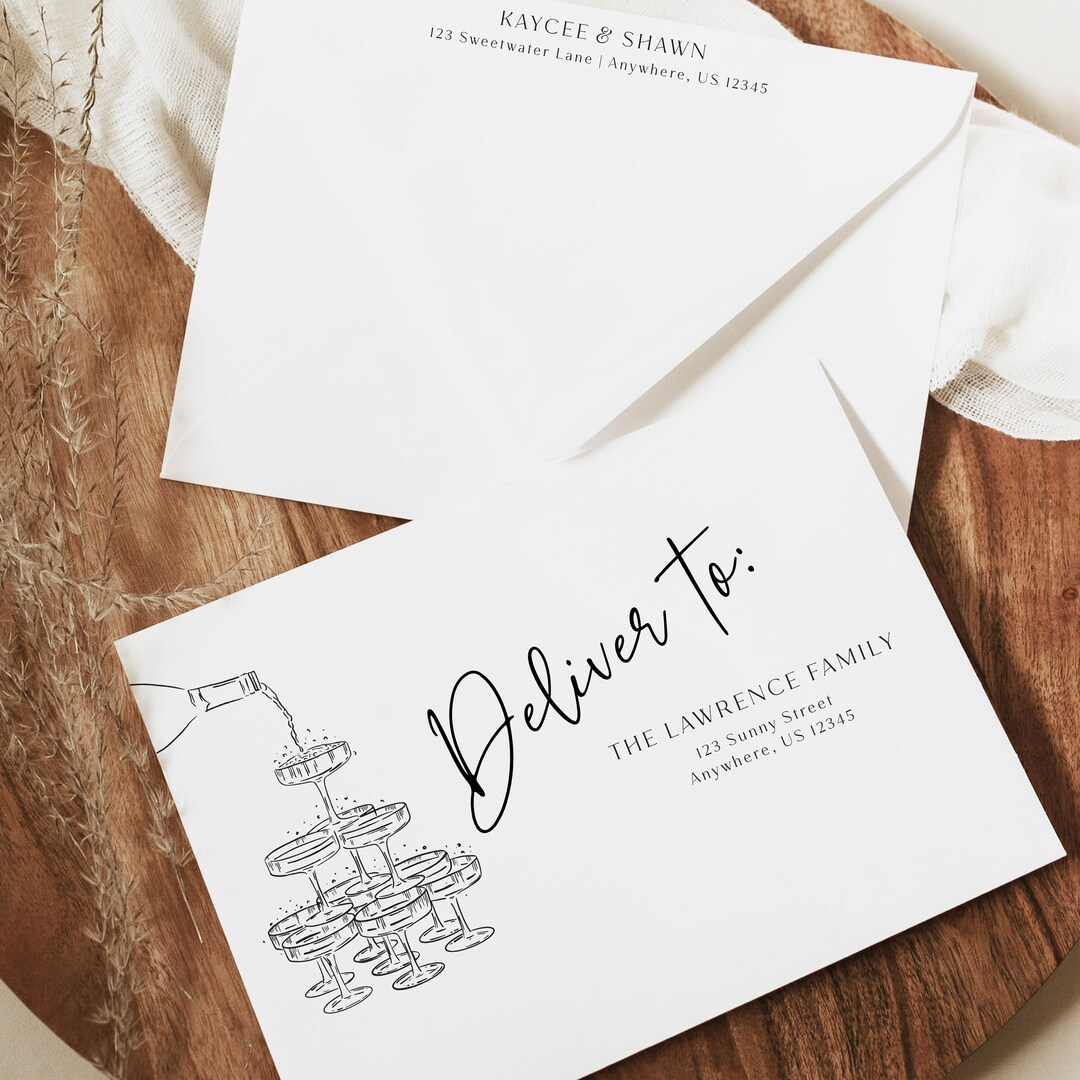 Champagne Tower Wedding Envelopes, Customizable Mailing & Return ...