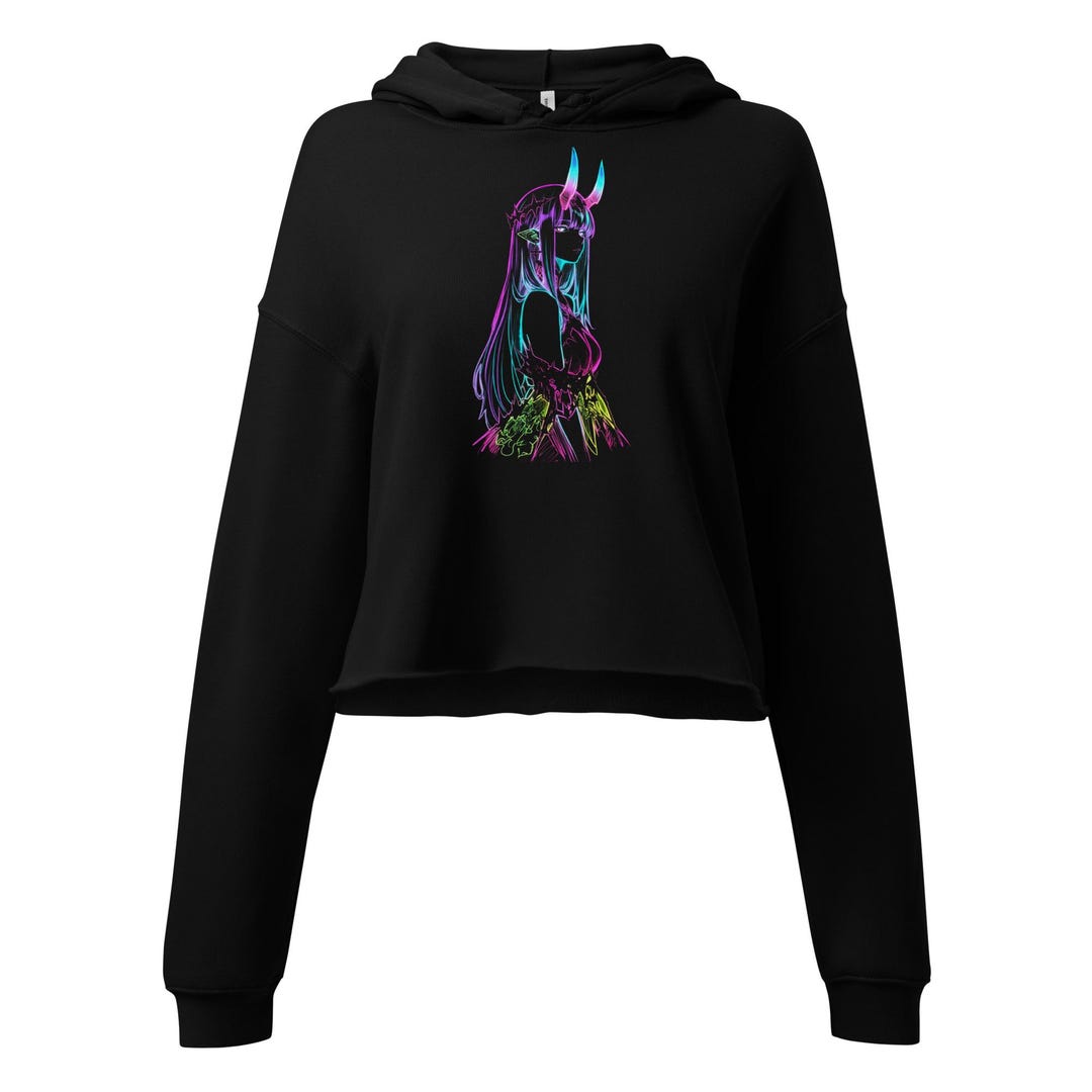 Anime Demon Girl Crop Hoodie | Glitch Art Aesthetic Vaporwave ...