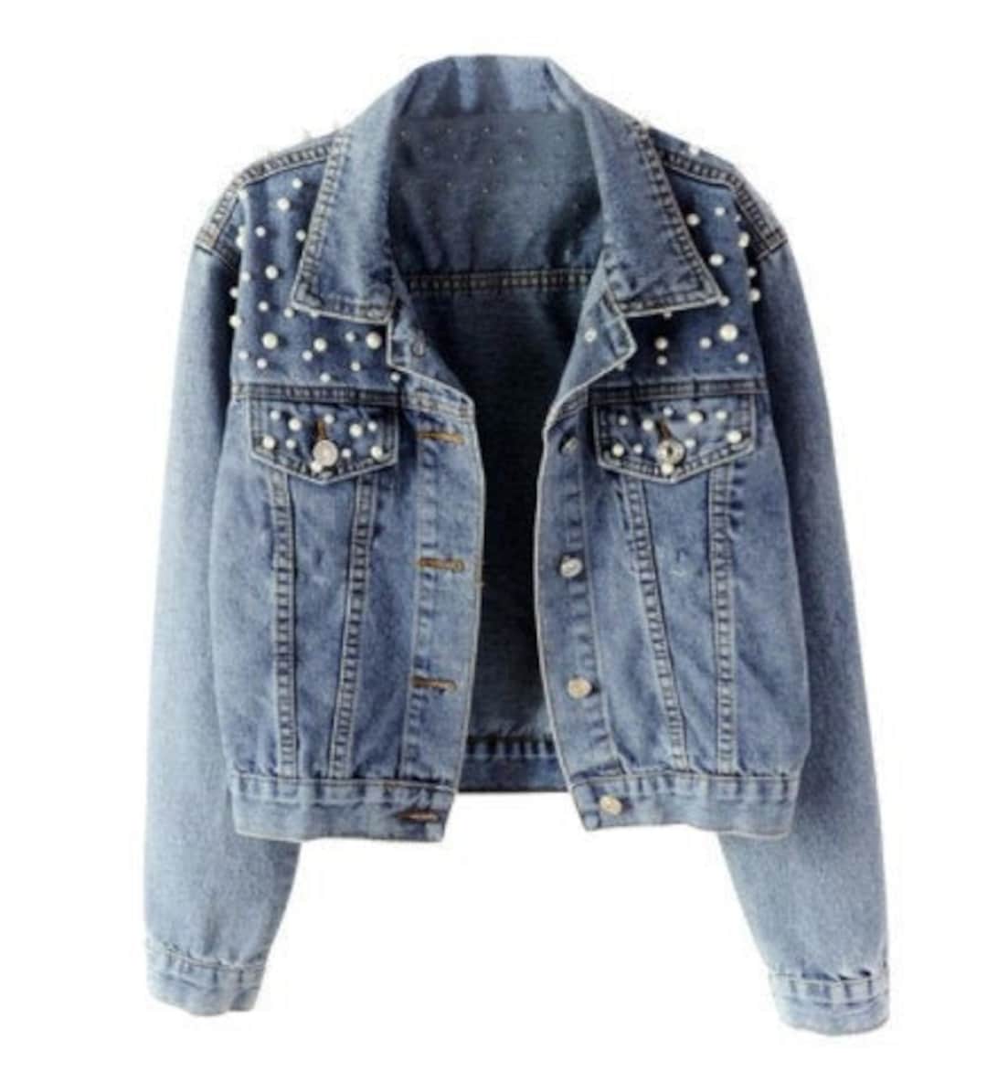 EMBROIDERED CUSTOM Denim Pearl Jacket Women's Custom Jean - Etsy