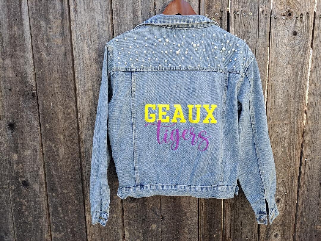 EMBROIDERED CUSTOM Denim Pearl Jacket Women's Custom Jean Jacket Bride ...