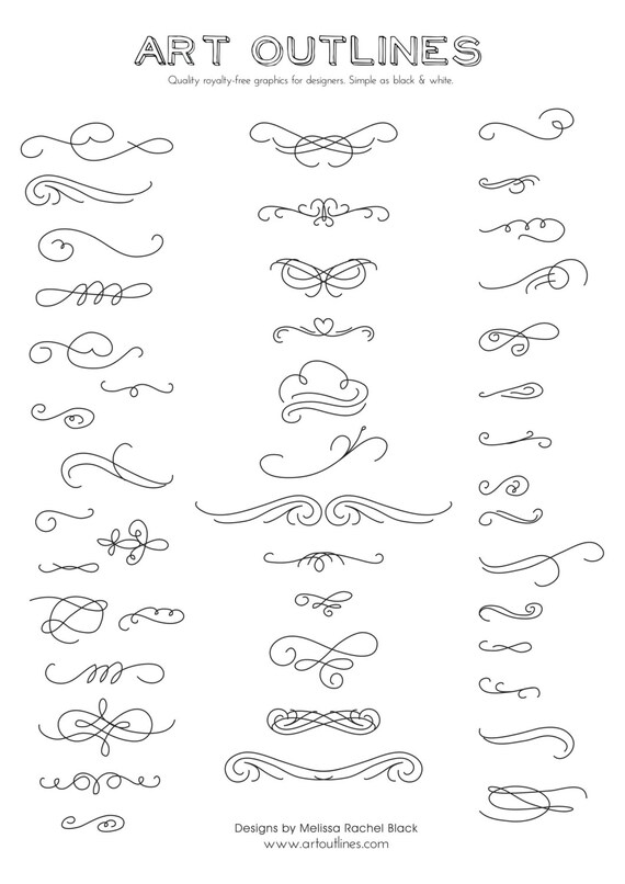 Set of Swashes TWO & Swirls Full Page 44 Original Hand Drawn | Etsy