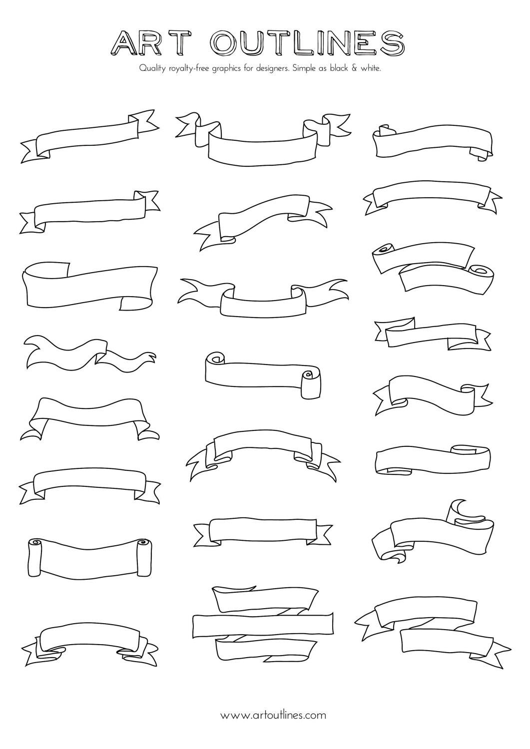 Set of Banners & Scrolls - Art Outlines Full Page 23 Original Hand ...